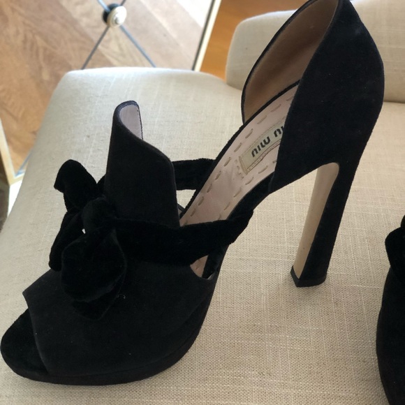 Miu Miu | Shoes | Miu Miu Velvet Heels With A Bow | Poshmark